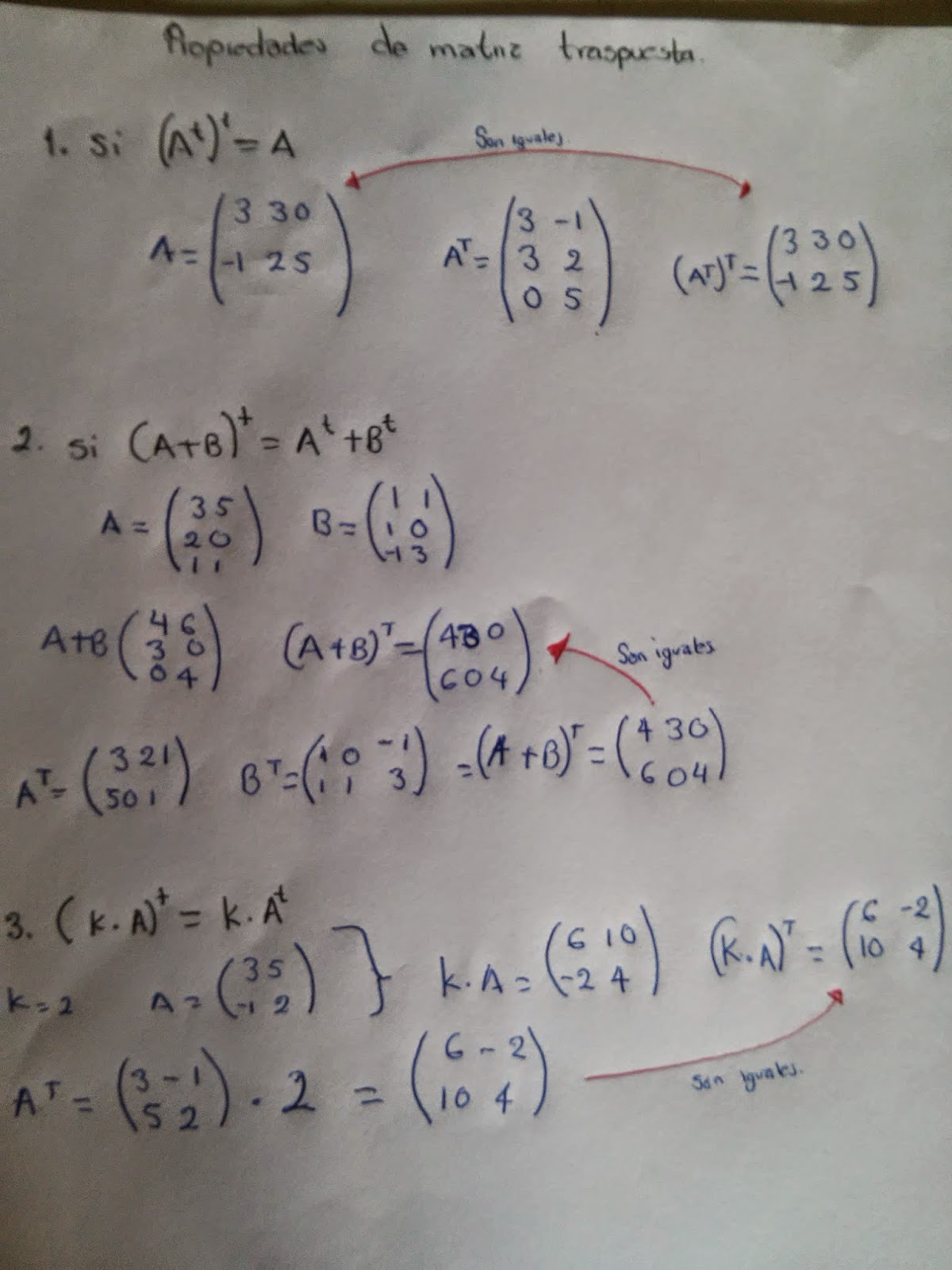 Algebra Lineal: PROPIEDADES DE LA MATRIZ TRASPUESTA